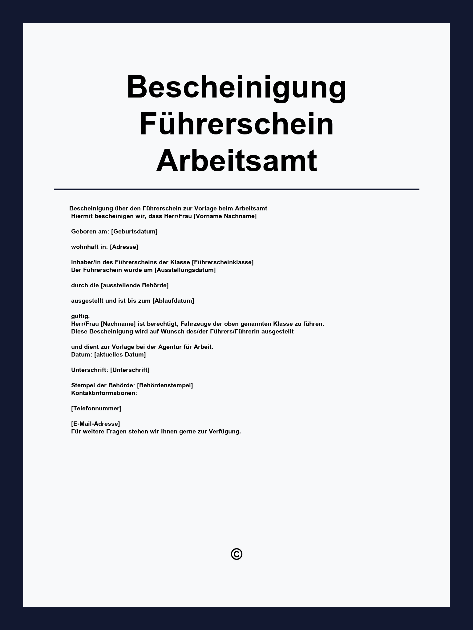 Bescheinigung Führerschein Arbeitsamt Muster