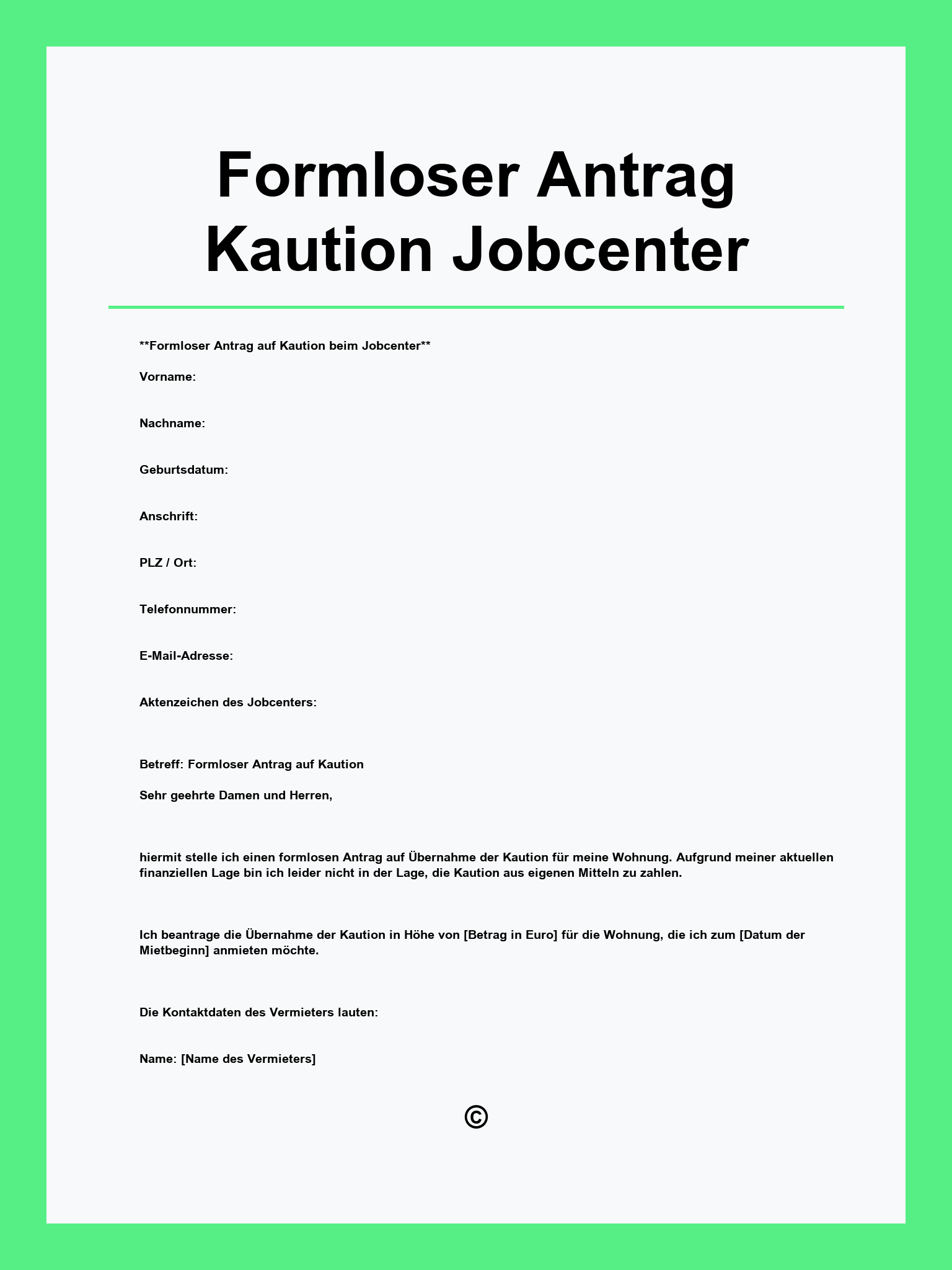 Formloser Antrag Kaution Jobcenter