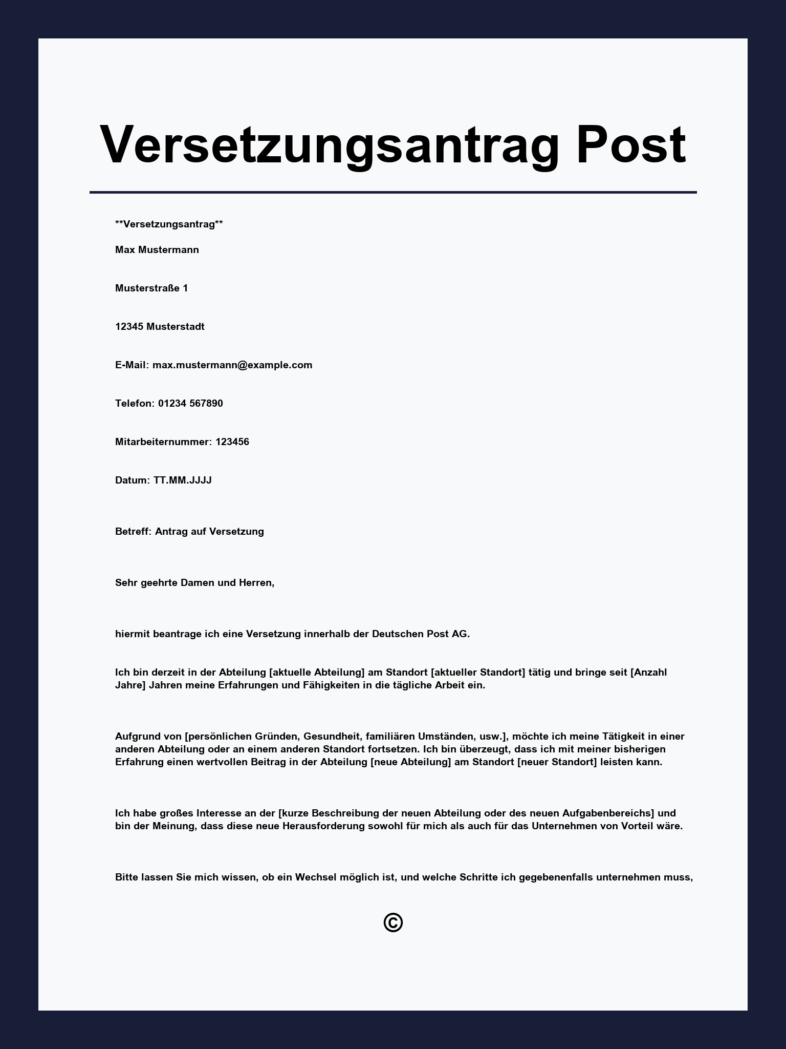 Versetzungsantrag Post Muster